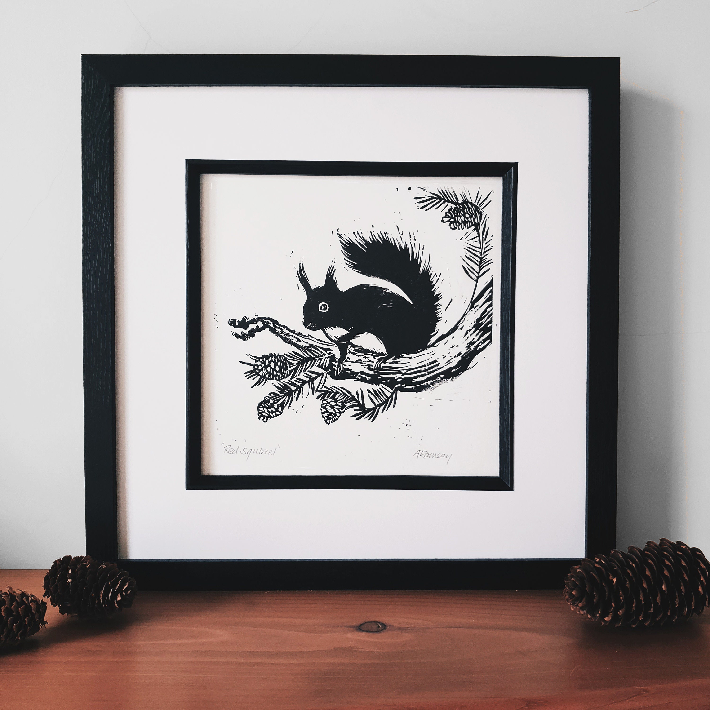 Red Squirrel Linocut // Red Squirrel Print // Squirrel Print - Etsy