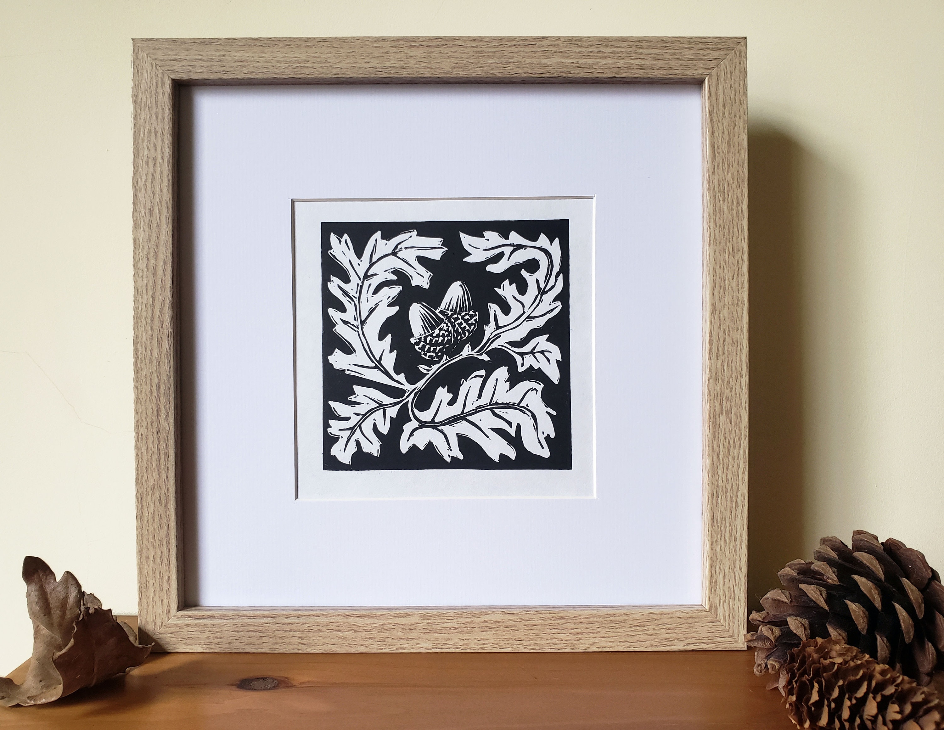 Oak Leaf Lino Print, Acorn Print, Leaf Print, Lino Print, Relief Print ...