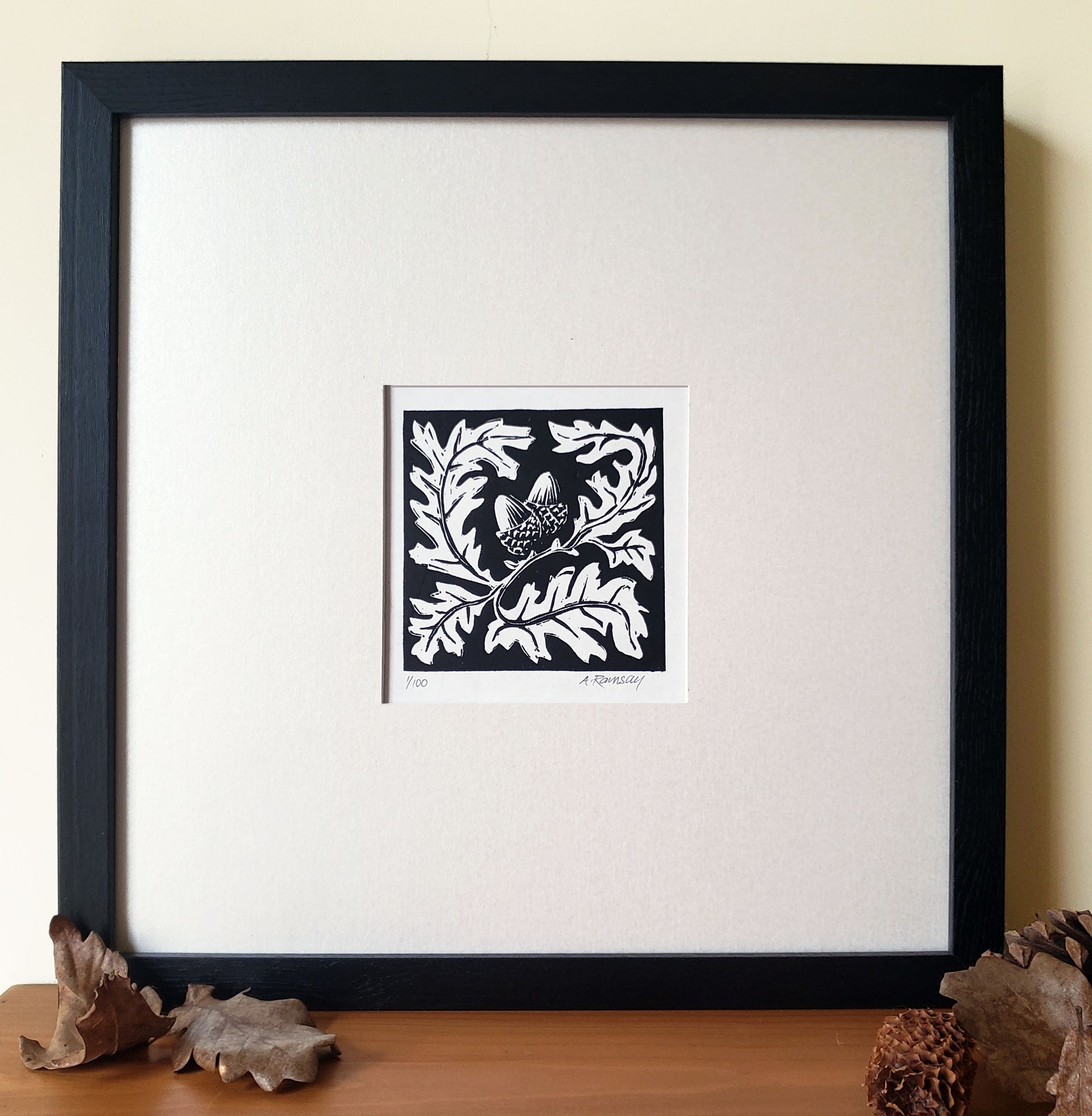 Oak Leaf Lino Print, Acorn Print, Leaf Print, Lino Print, Relief Print ...