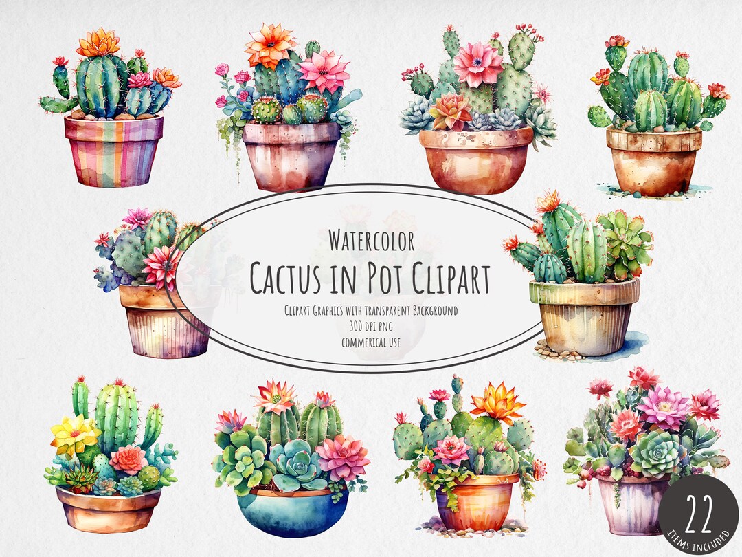 Watercolor Cactus in Pot Clipart - Digital Cliparts in High Resolution ...