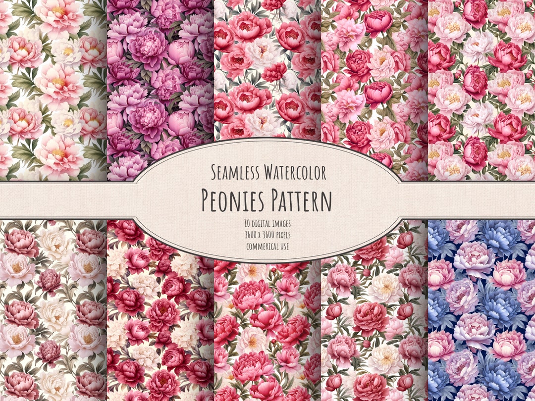 Watercolor Pink Peonies Floral Pattern High Resolution Digital Paper ...
