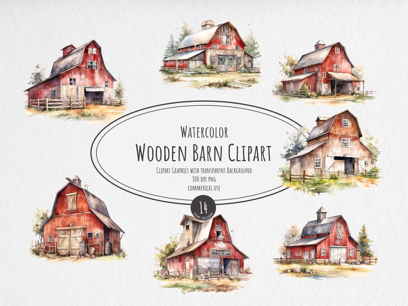 Watercolor Wooden Barns Digital Cliparts in High Resolution - Etsy