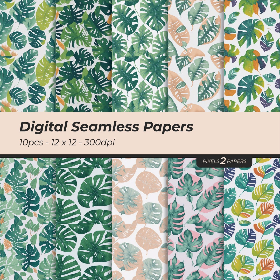 Monstera Leaves, Seamless Digital Papers, Monstera Patterns, Scrapbook ...