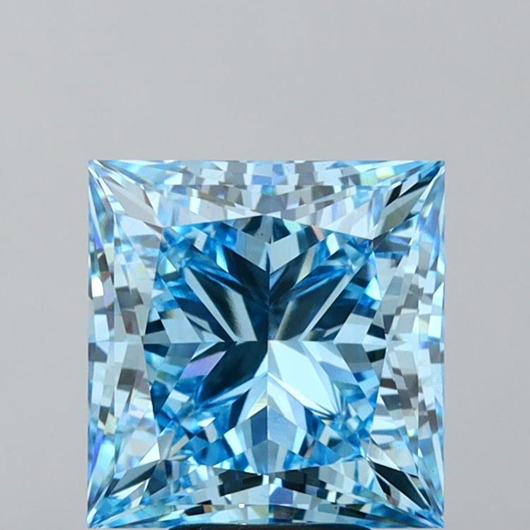 6.03ct Lab-grown Princess Cut Fancy Vivid Blue Diamond, VS1 Clarity ...