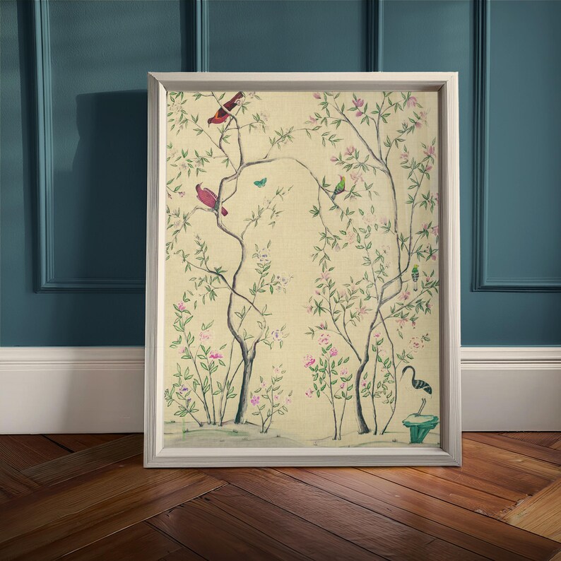 Chinoiserie Bird Wall Art Diptych, Grandmillennial Decor (digital ...