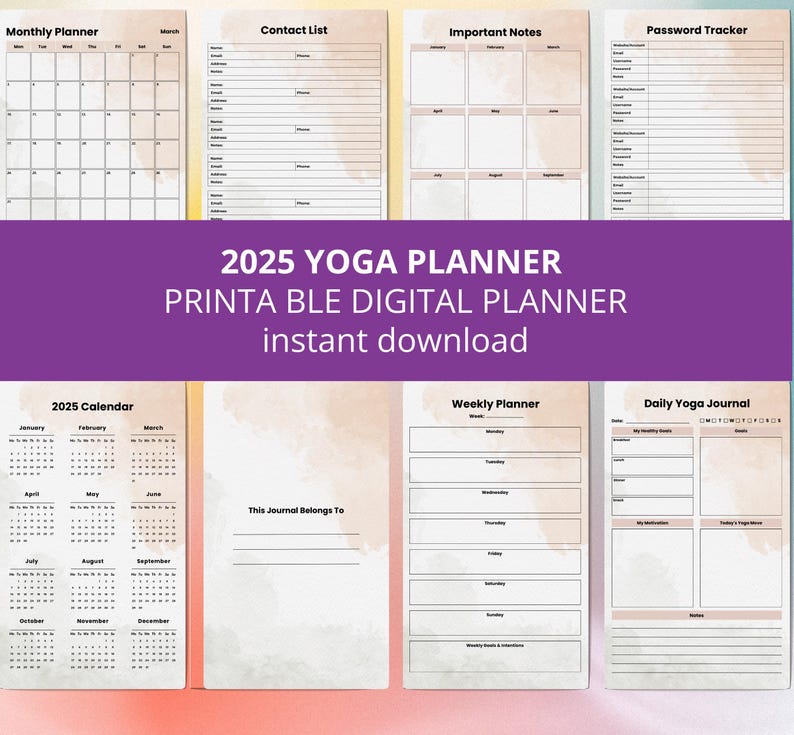 2025 Digital Yoga Planner | Printable Wellness, Meditation Journal ...
