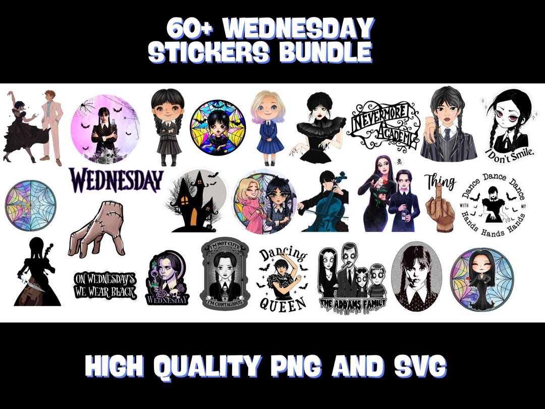 Wednesday Sticker Bundle | 60+ Digital PNG & SVG Files | Wednesday ...