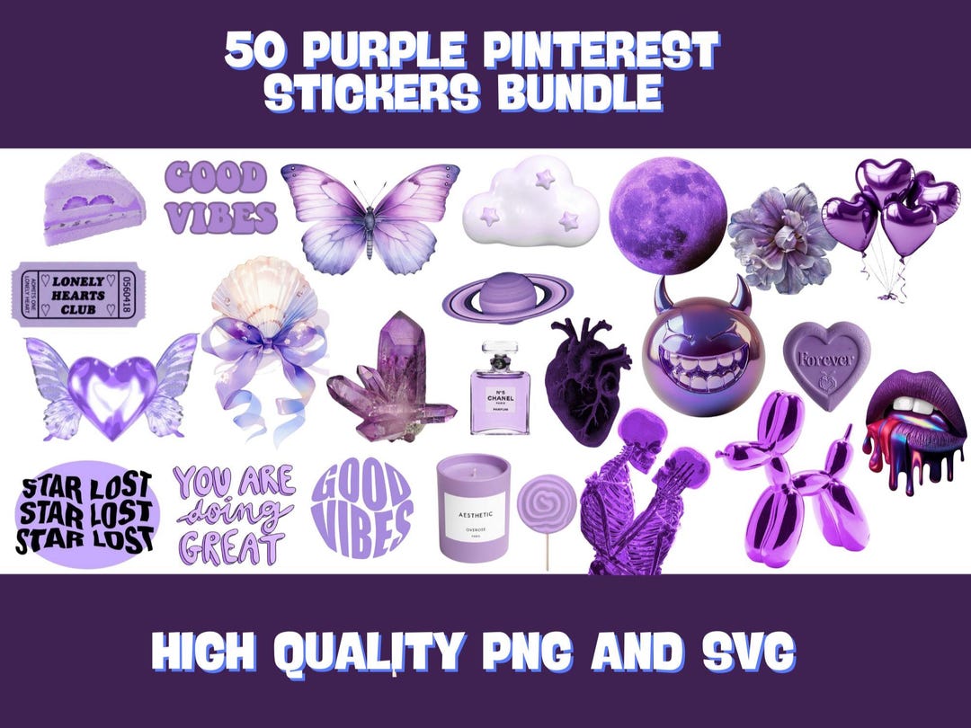 Purple Pinterest Girl Stickers | 50 Aesthetic PNG & SVG Files for ...