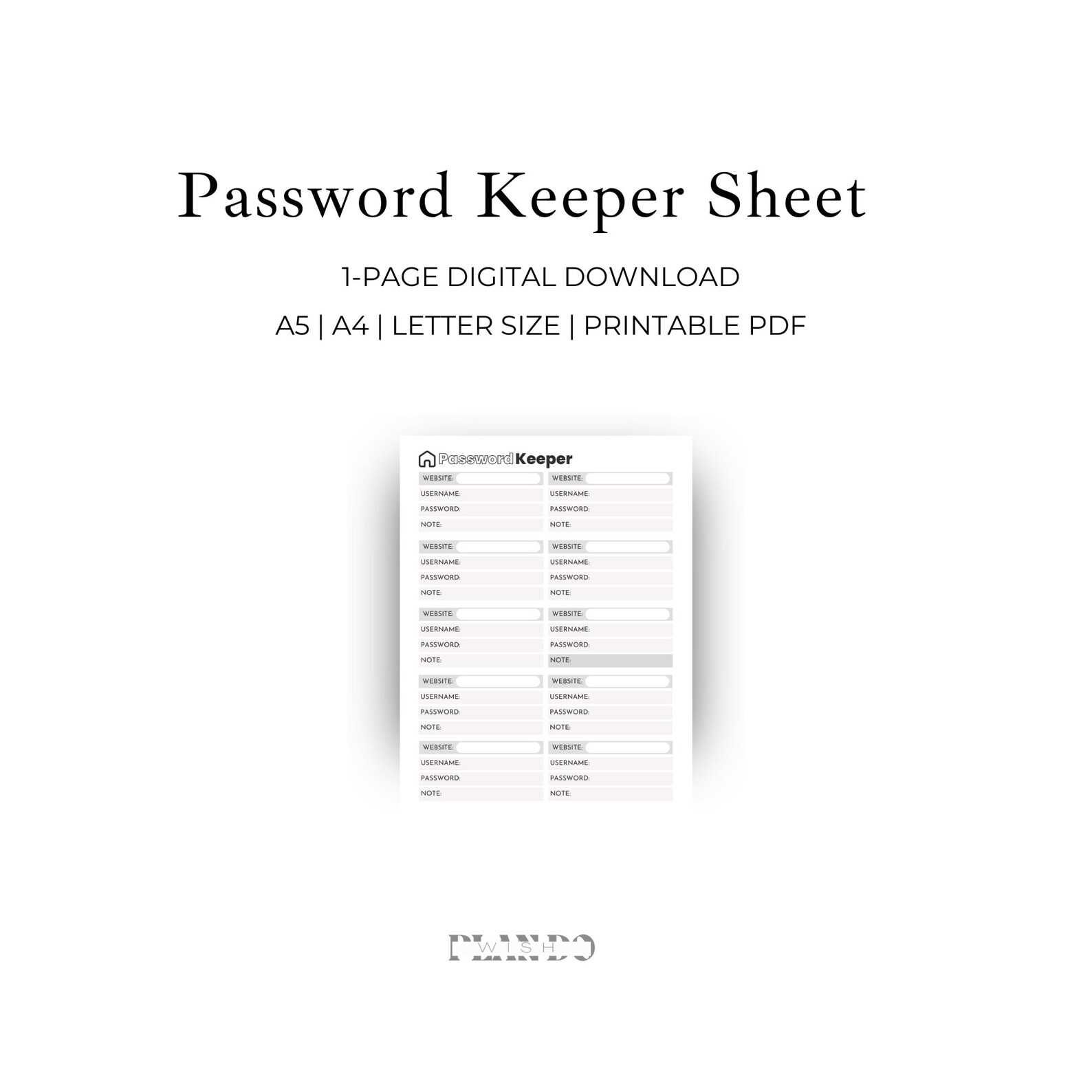 Password Tracker Printable Password Log Pdf Password Etsy