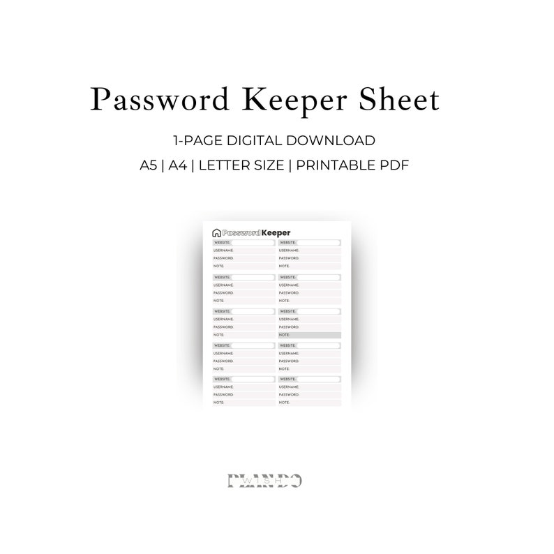 Password Tracker Printable Password Log PDF Password Keeper Instant ...