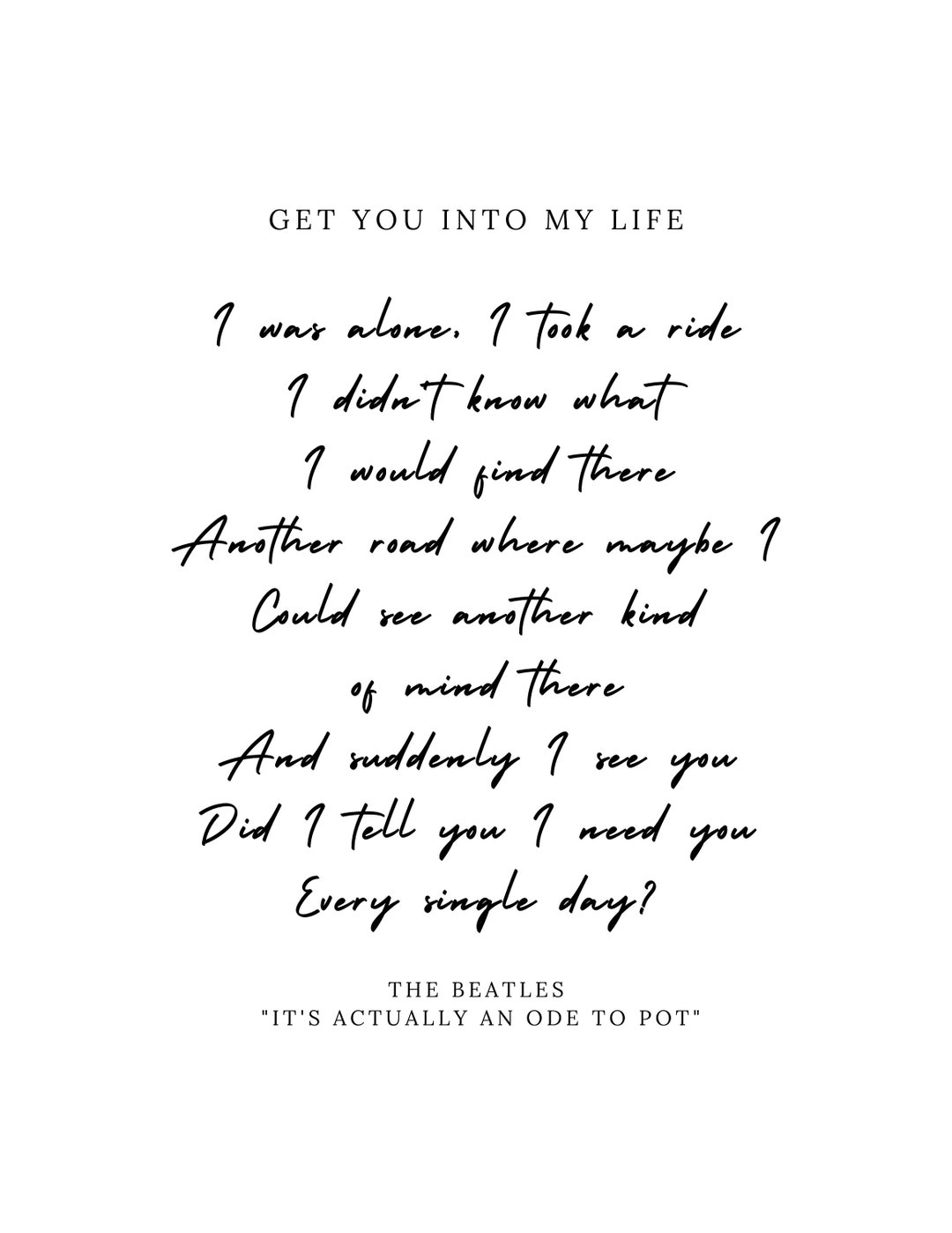 The Beatles Lyrics Wall Art, Printable Quote. Home Decor - Etsy