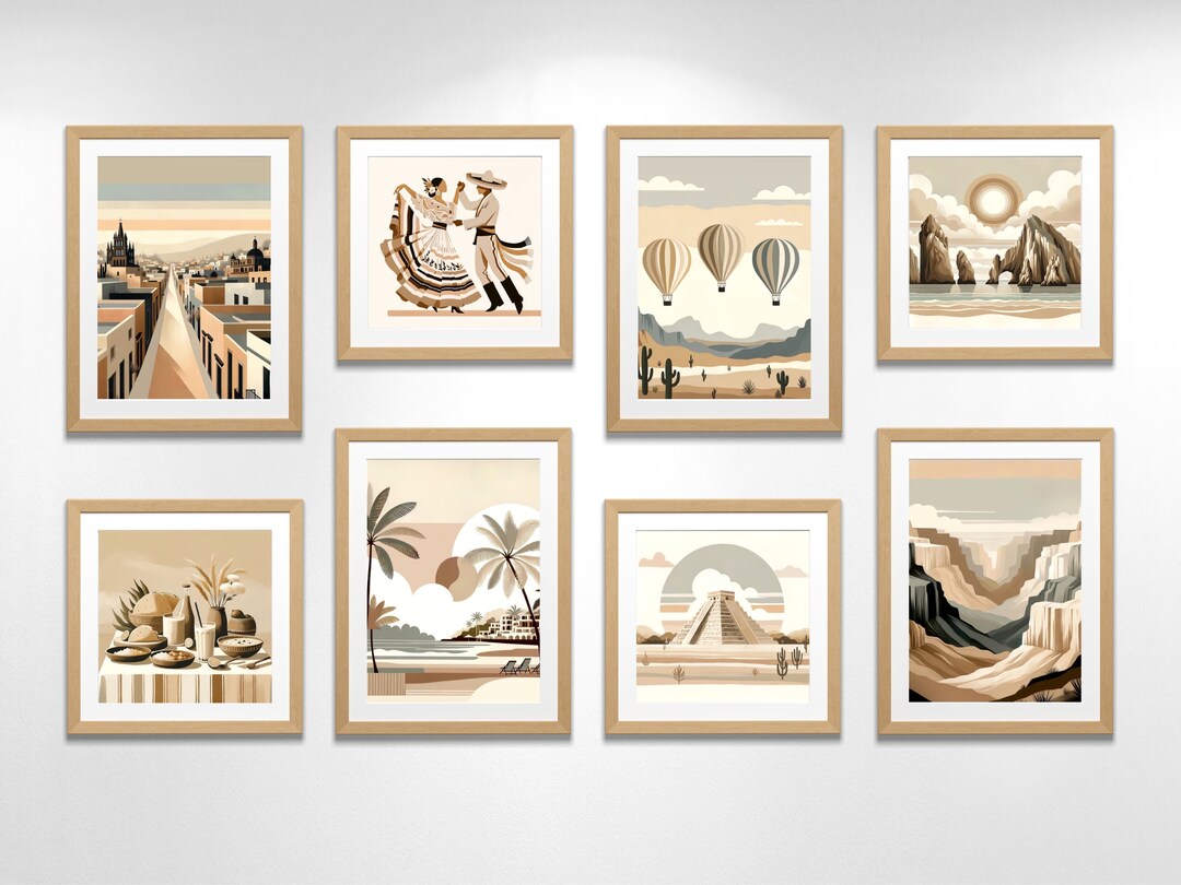 Boho Mexico Art Set of 8 printable Wall Decor Cultural Landscapes ...