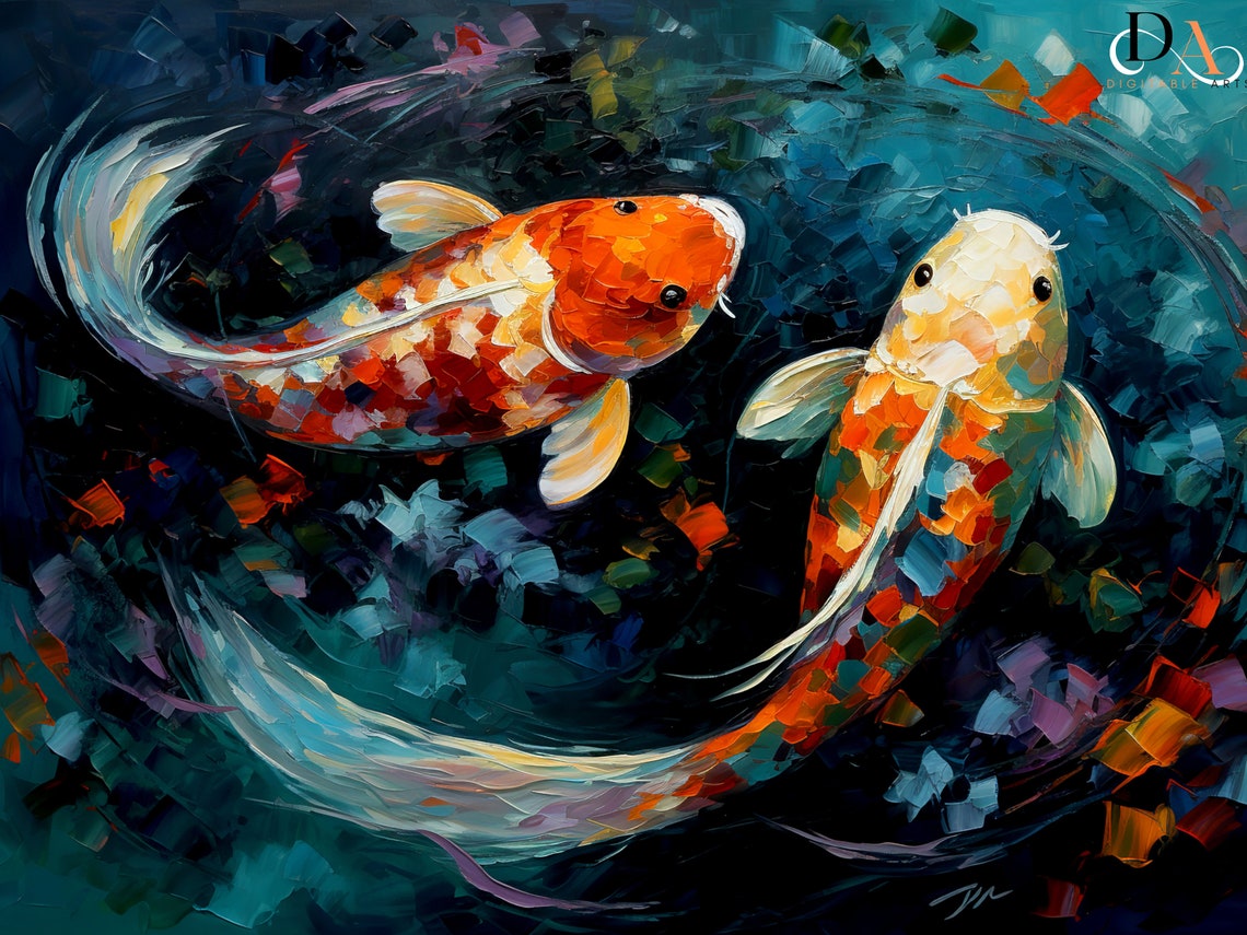 Koi Fish Painting Oil Painting of Koi Fishes Palette Knife - Etsy
