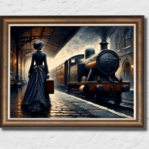 Dark Academia Moody Painting of Traveling Victorian Woman Painting ...