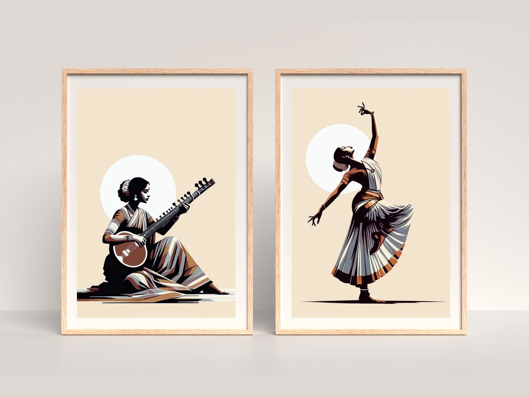 Boho India Wall Art Set of 2 Indian Art Boho Indian Classical Dancer ...