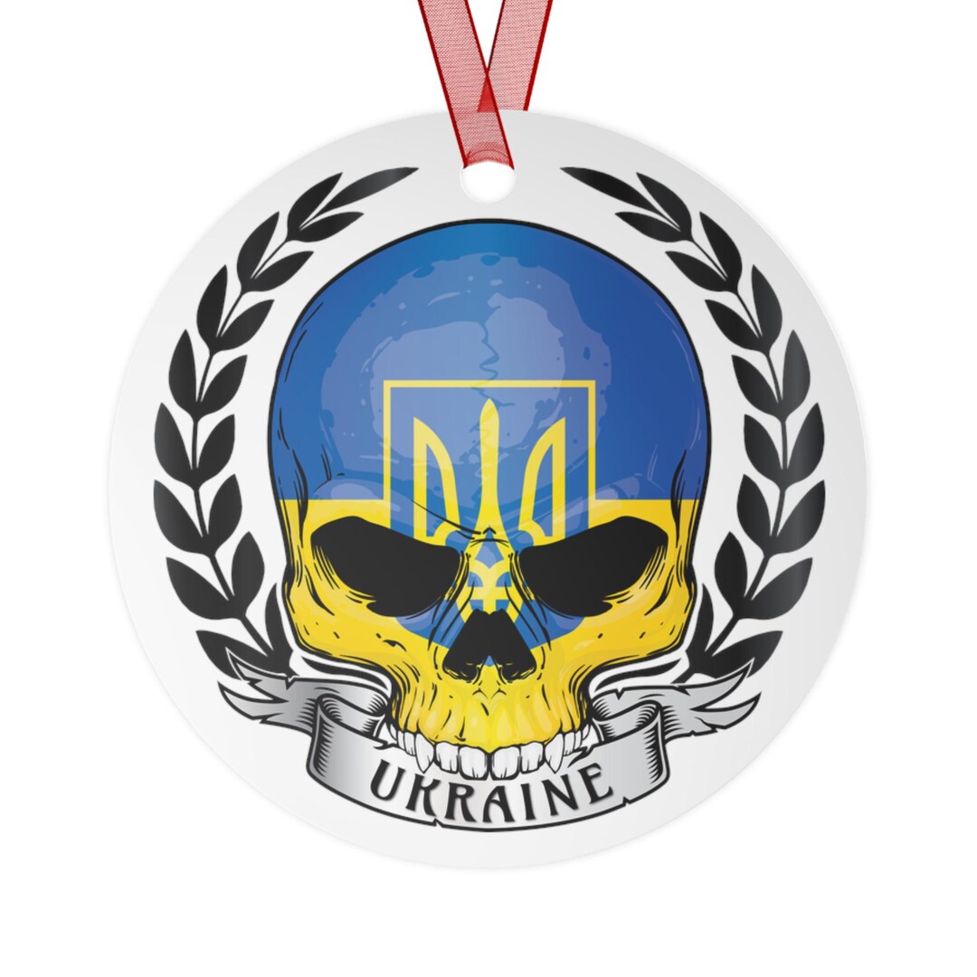 Ukrainian Flag Skull Metal Ornament | Round Holiday Ornament - Etsy