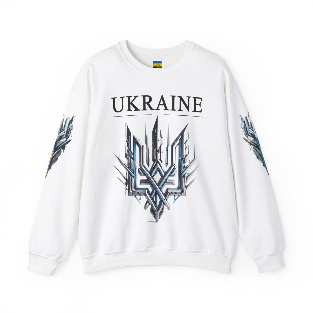 Ukraine Trident Sweatshirt With Cyberpunk Design, Stylish White Unisex ...
