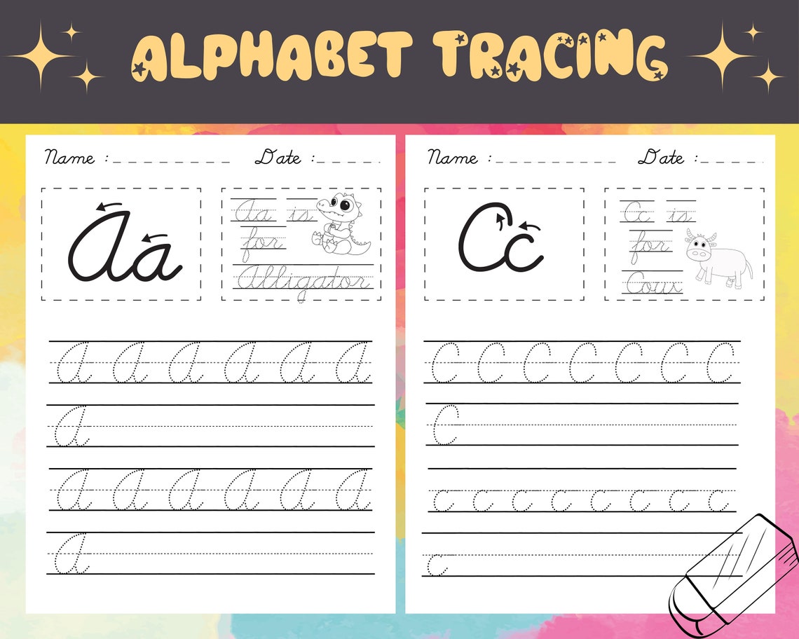 26 Cursive Printable Alphabet Upper & Lowercase. Preschool-kdg - Etsy
