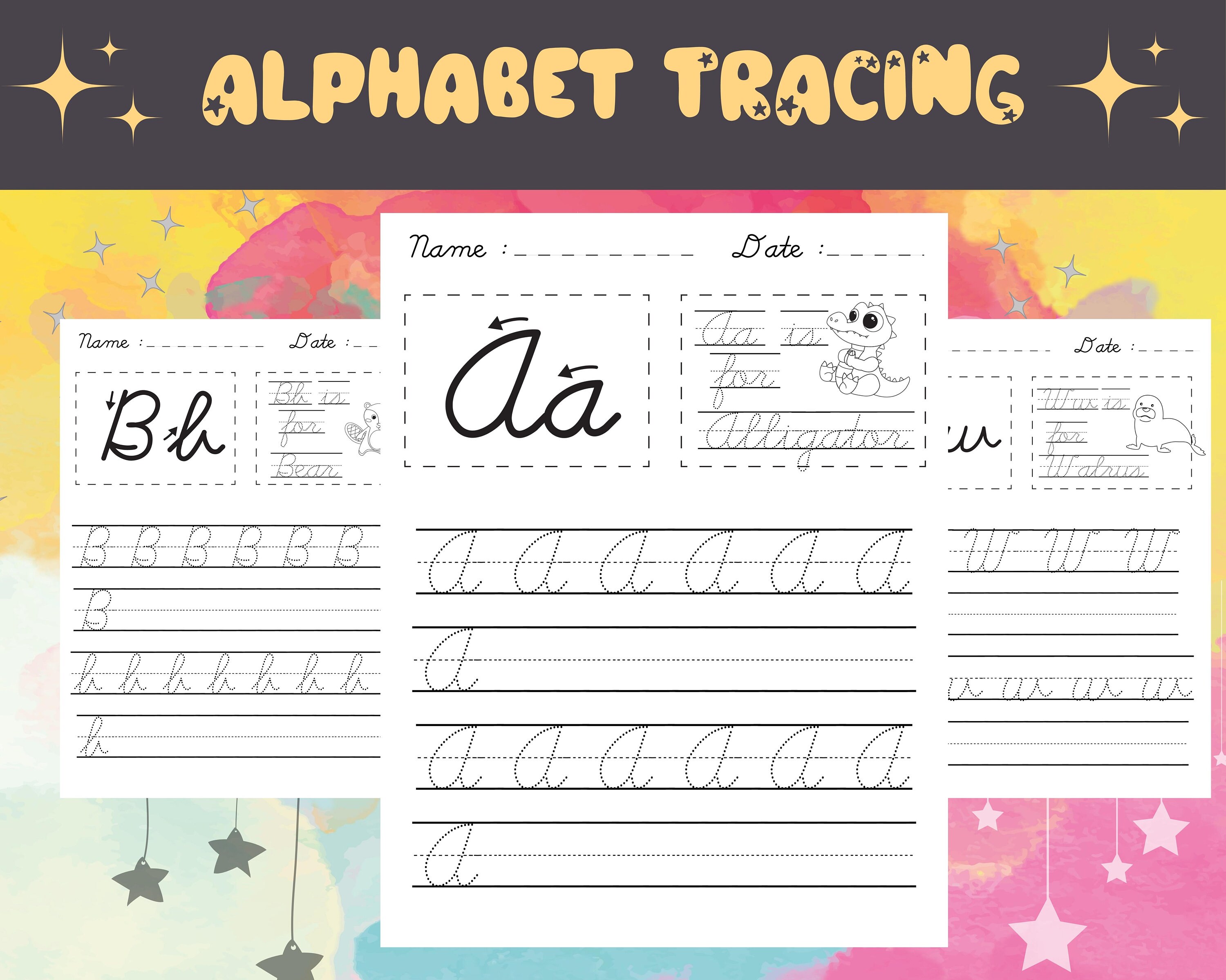 26 Cursive Printable Alphabet Upper & Lowercase. Preschool-kdg - Etsy