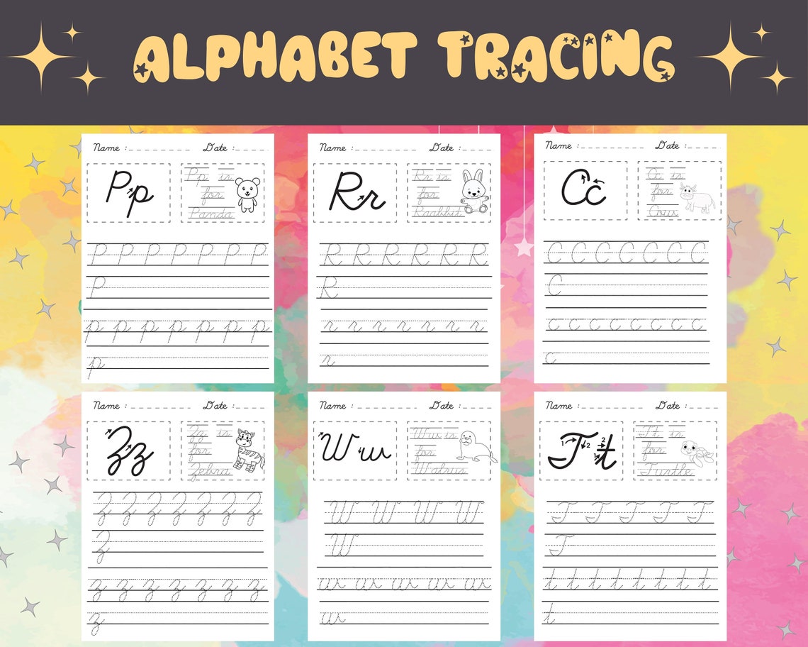 26 Cursive Printable Alphabet Upper & Lowercase. Preschool-kdg - Etsy