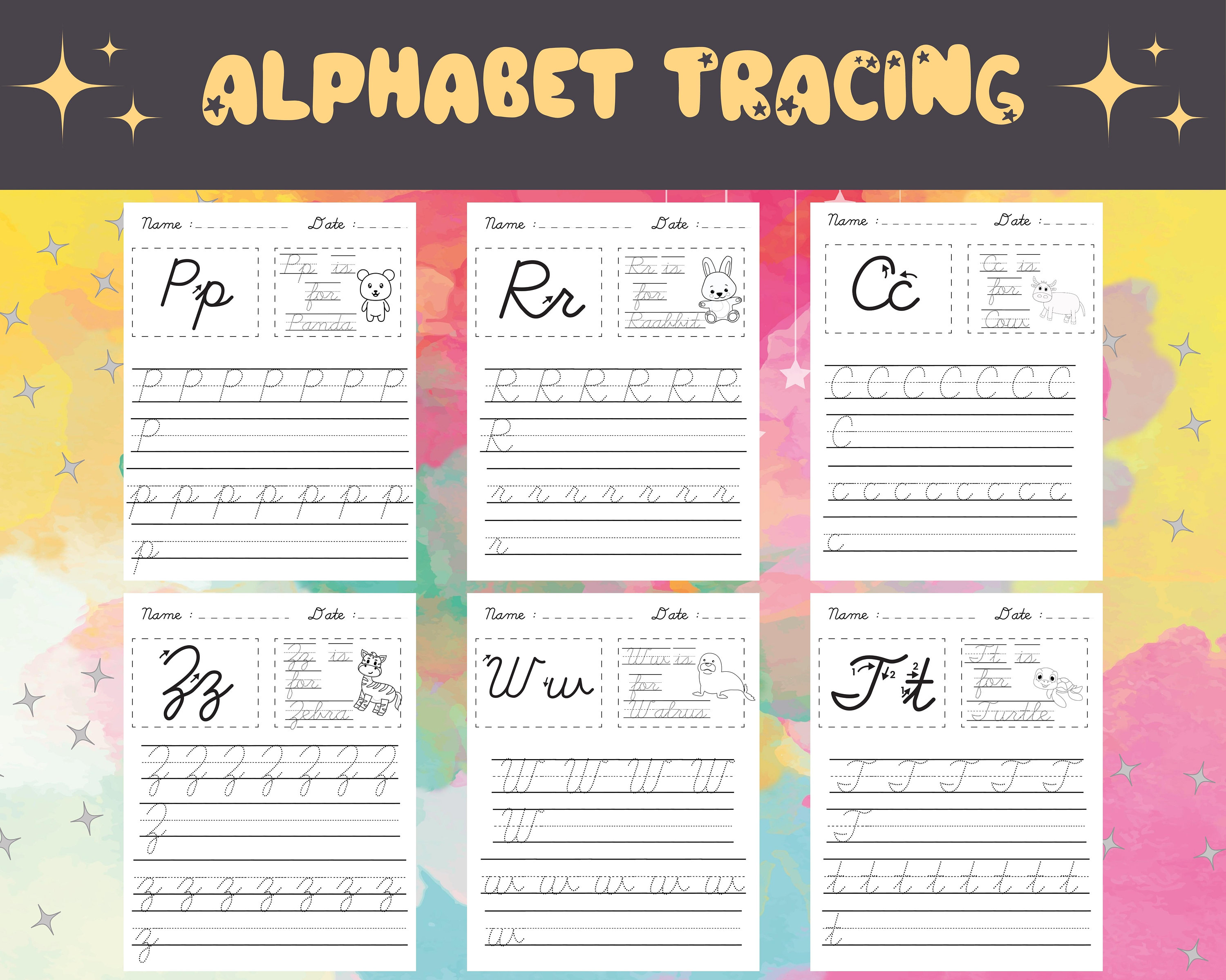 26 Cursive Printable Alphabet Upper & Lowercase. Preschool-kdg - Etsy