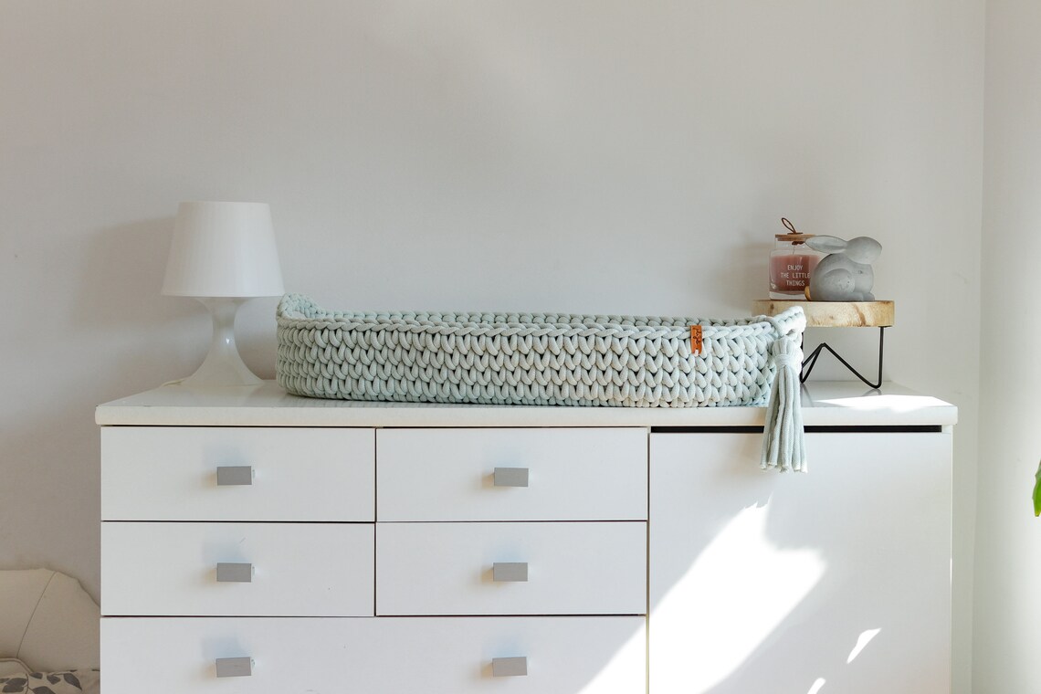 Baby Changing Basket, Neutral Nursery Decor, Diaper Changing Mat, Dusty ...