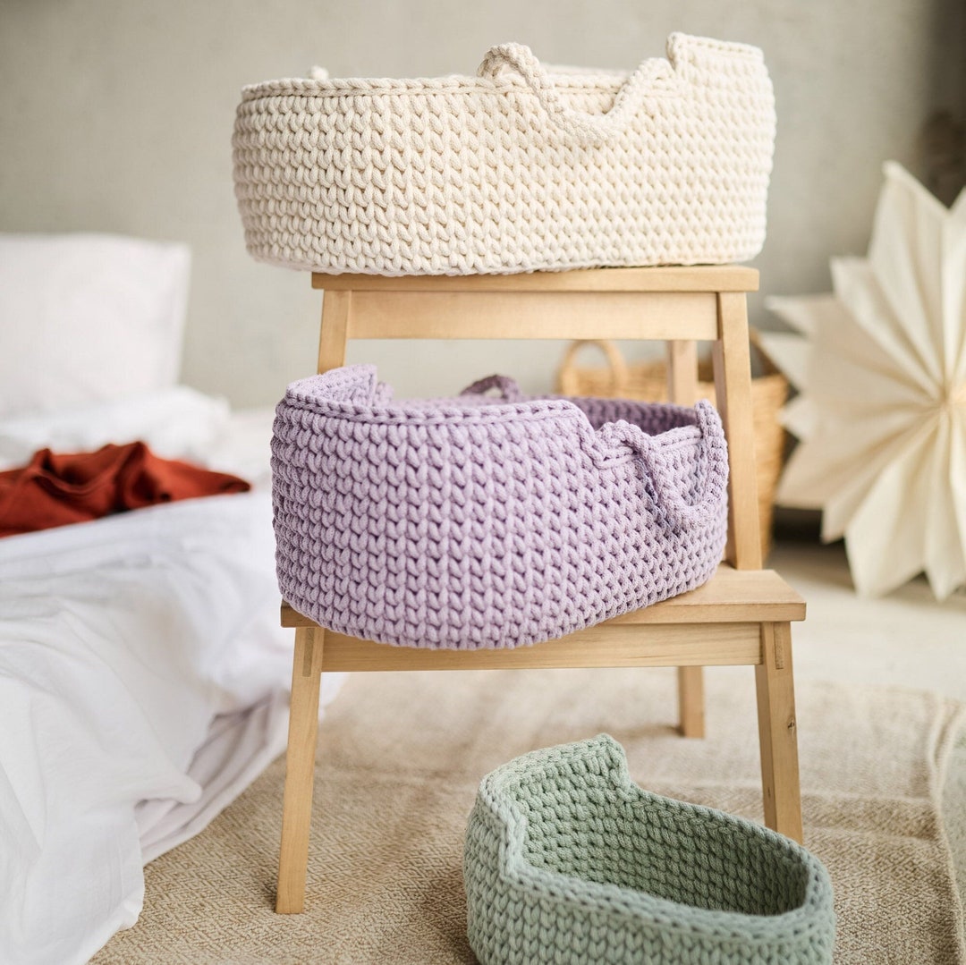 Crochet Doll Moses Basket With Wooden Rocking Stand, Reborn Doll ...