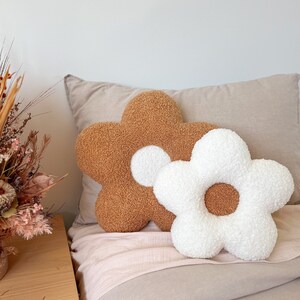 Tan and White Daisy Flower Shaped Cushion Made With a Textured Boucle ...