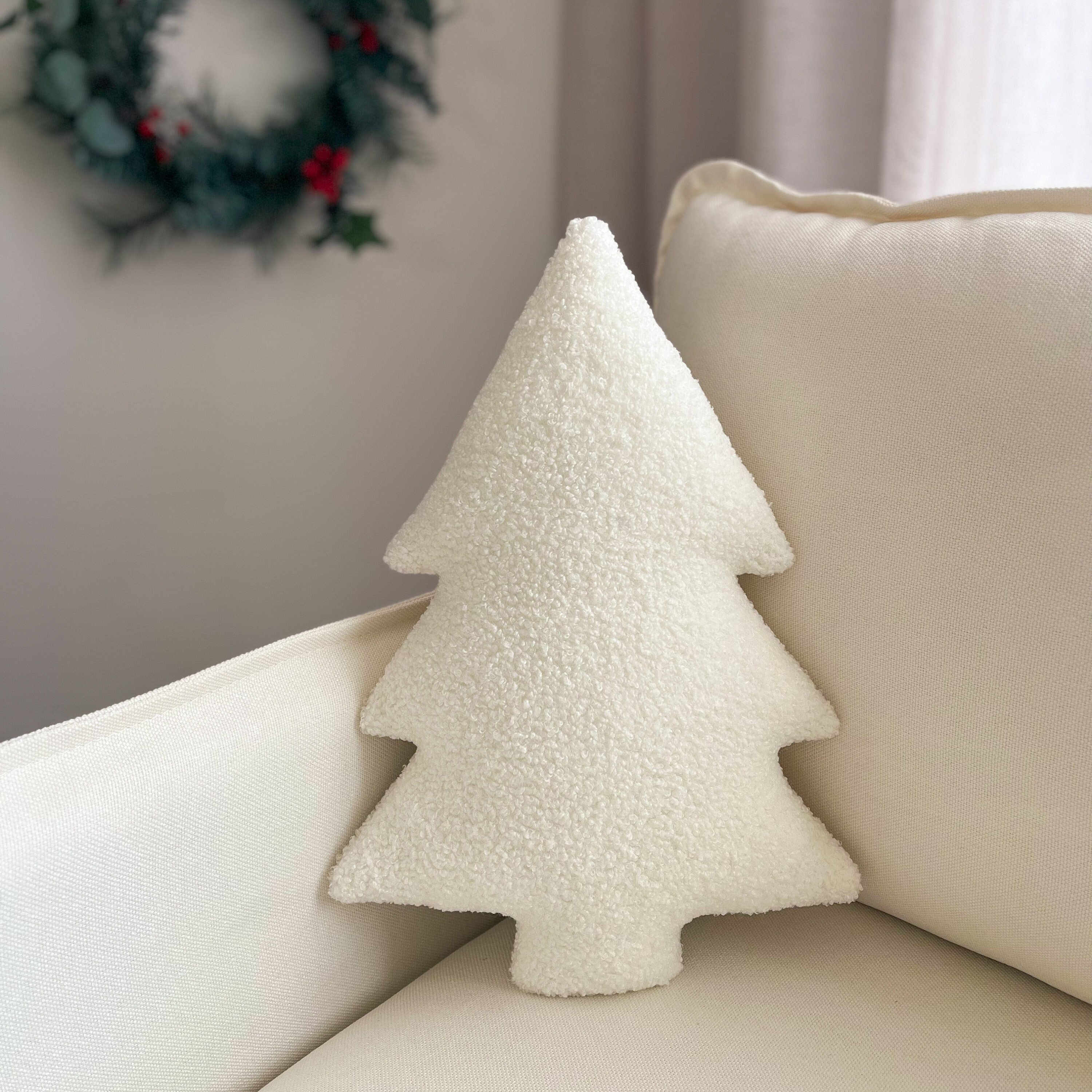 White Christmas Tree Cushion Decorative Pillow in a Boucle - Etsy Australia