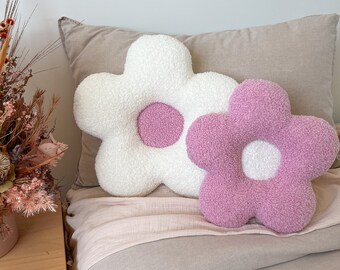 Tan and White Daisy Flower Shaped Cushion Made With a Textured Boucle ...