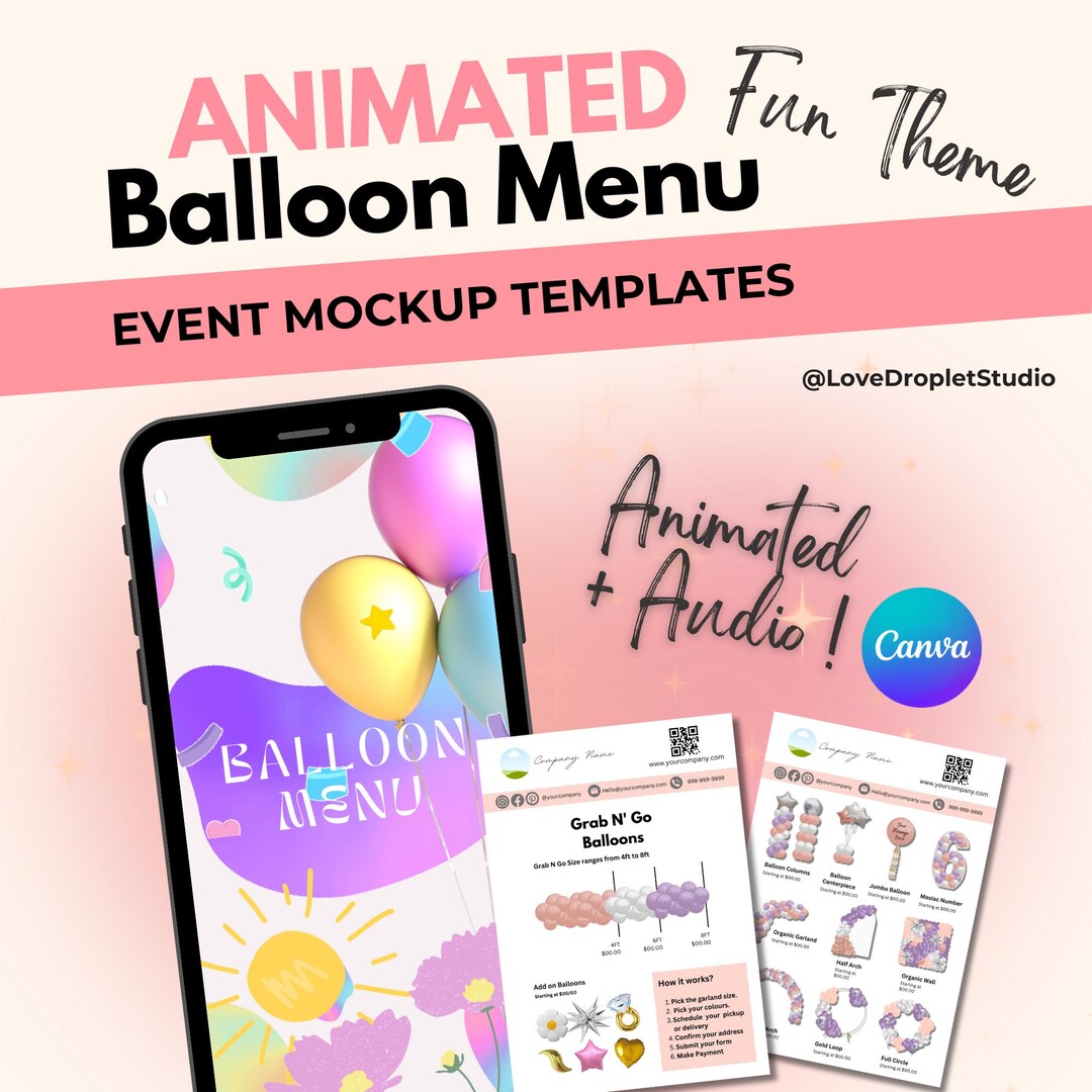 BALLOON MENU, Animated, Fun Theme, Balloon Pricing, Animation Audio ...