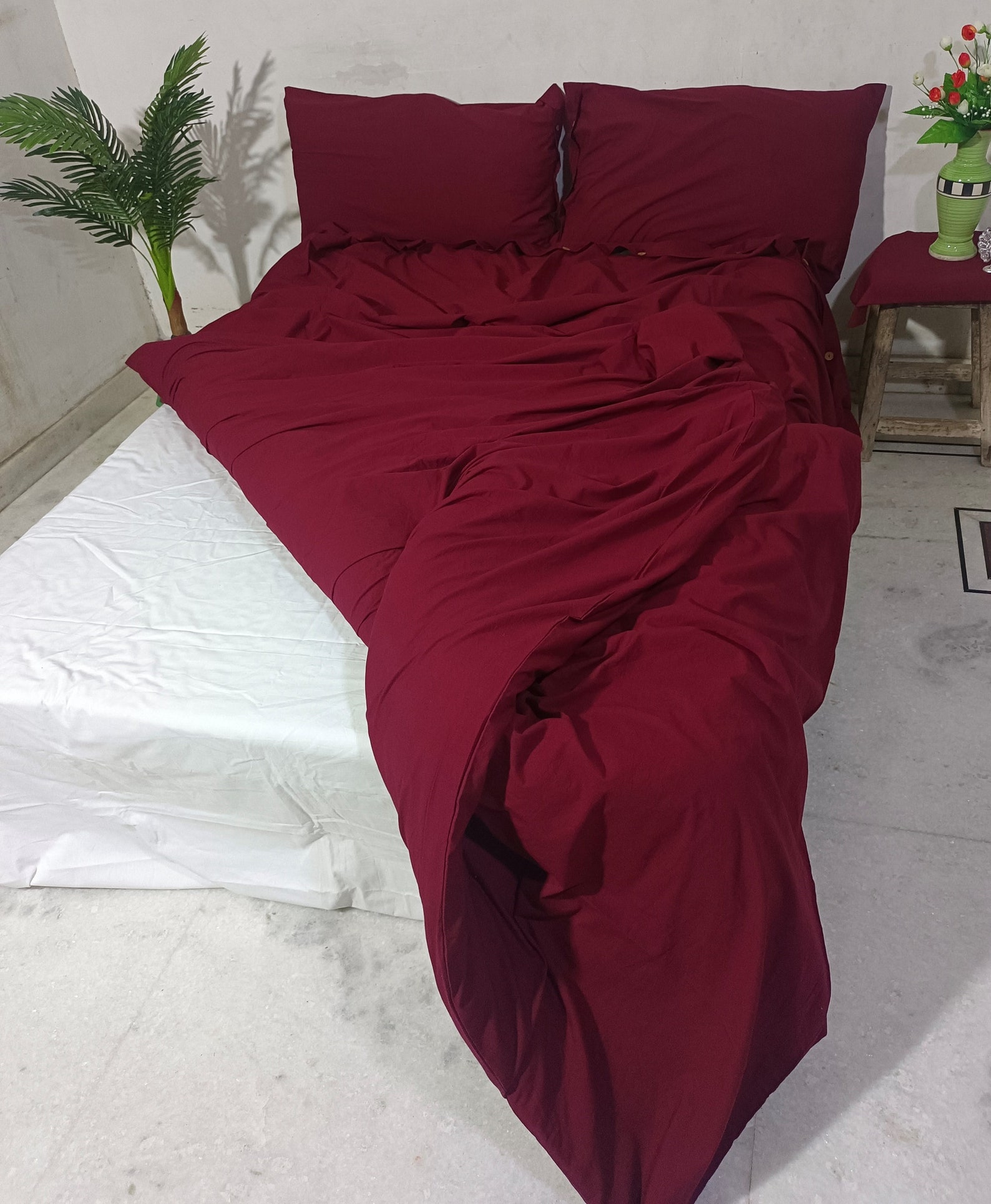 Maroon Duvet Cover 3 Piece Cotton Bedding Set Home Decor Bed Cover ...