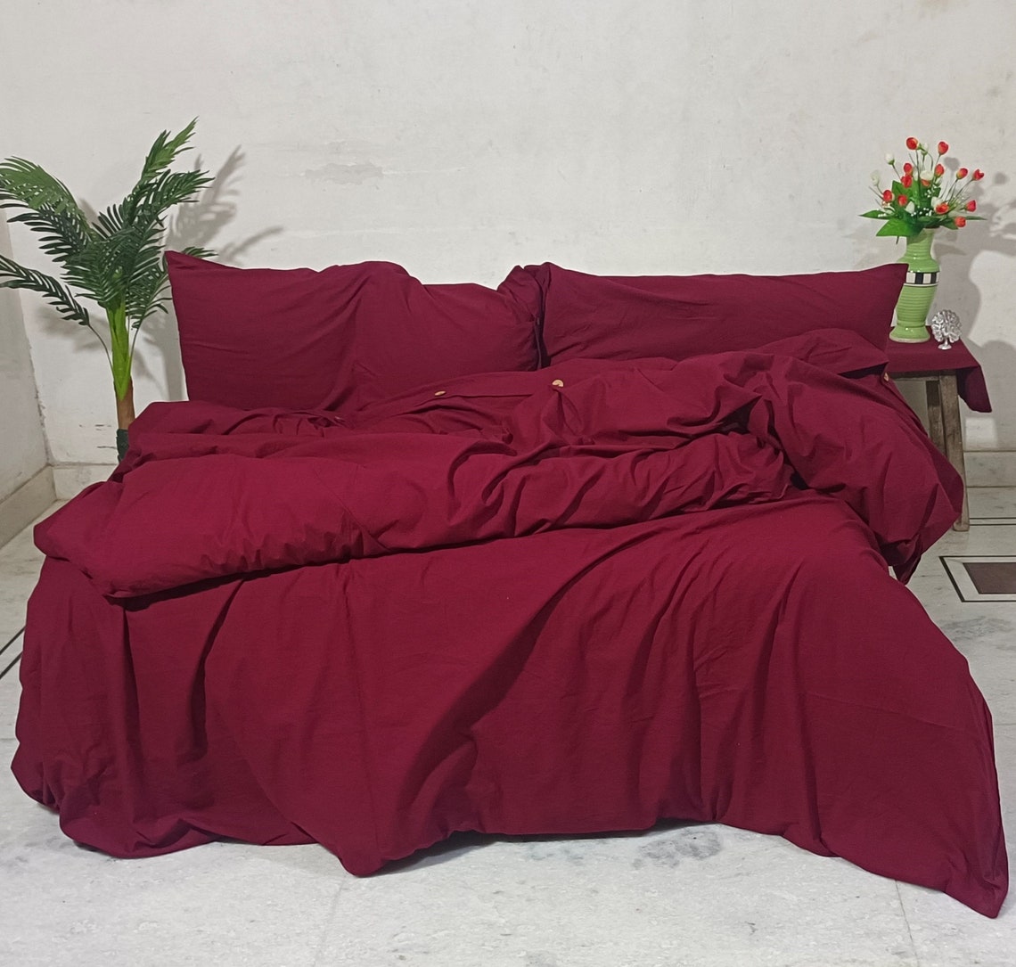 Maroon Duvet Cover 3 Piece Cotton Bedding Set Home Decor Bed Cover ...