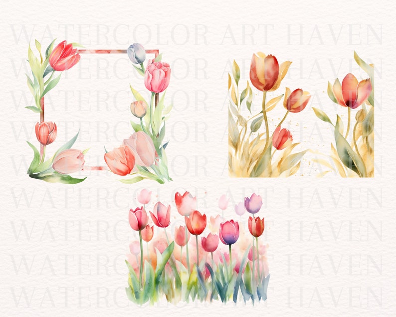 Watercolor Tulip Clipart Bundle PNG Commercial Use Clipart - Etsy