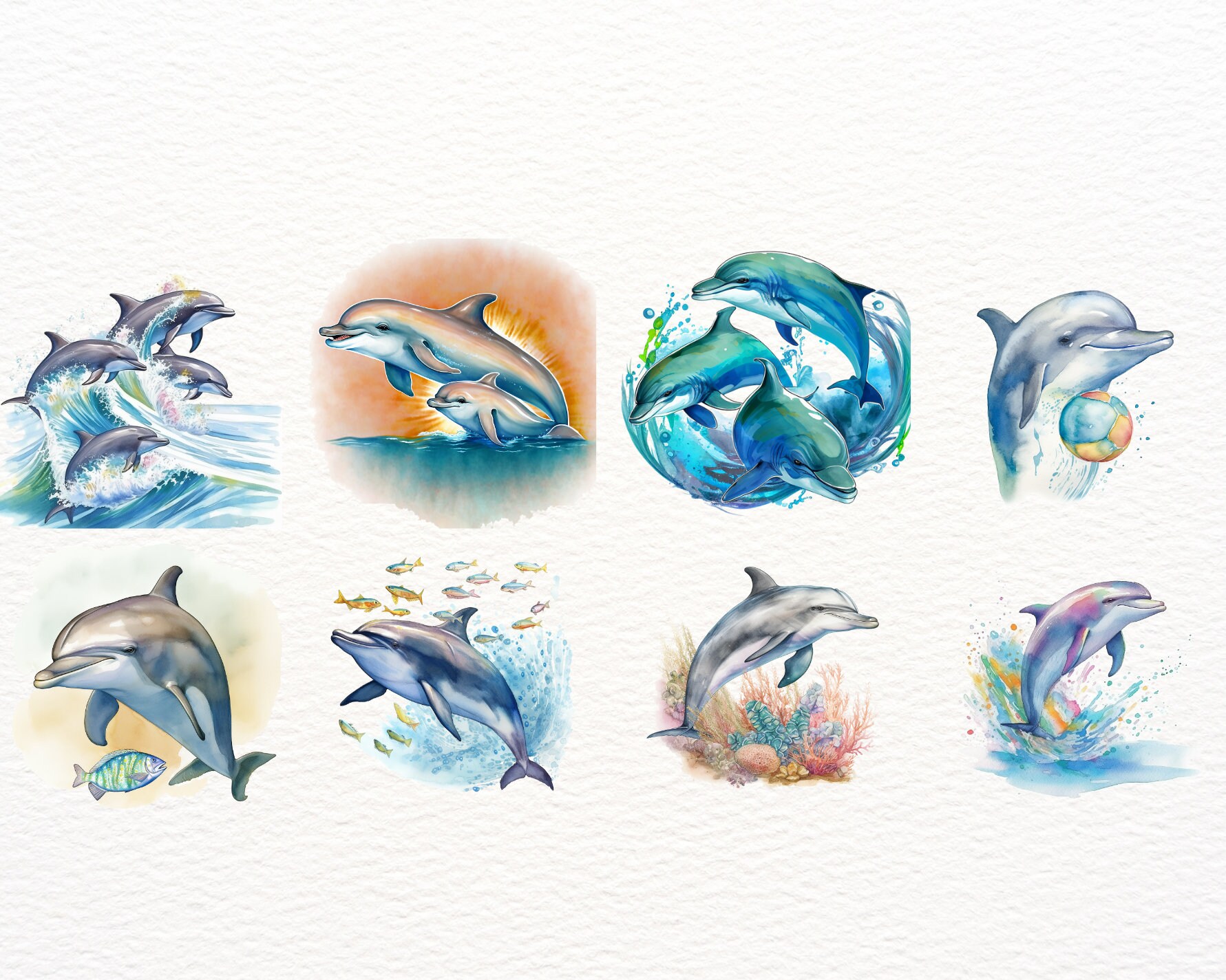 20 Piece Watercolor Dolphin Clipart Set -design Bundle- PNG Digital ...