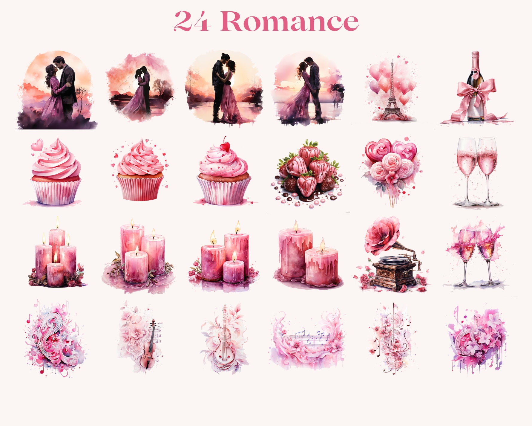Watercolor Valentines Day Clipart Pink Theme 100 PNG Valentine Clipart ...