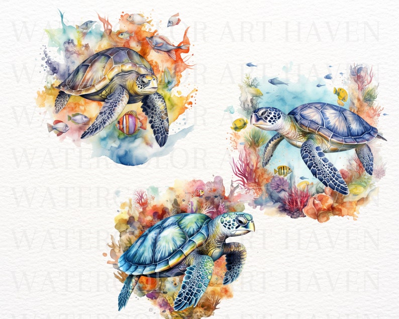 Watercolor Sea Turtle Clipart, Cute Ocean Animals PNG Clip Art Graphics ...