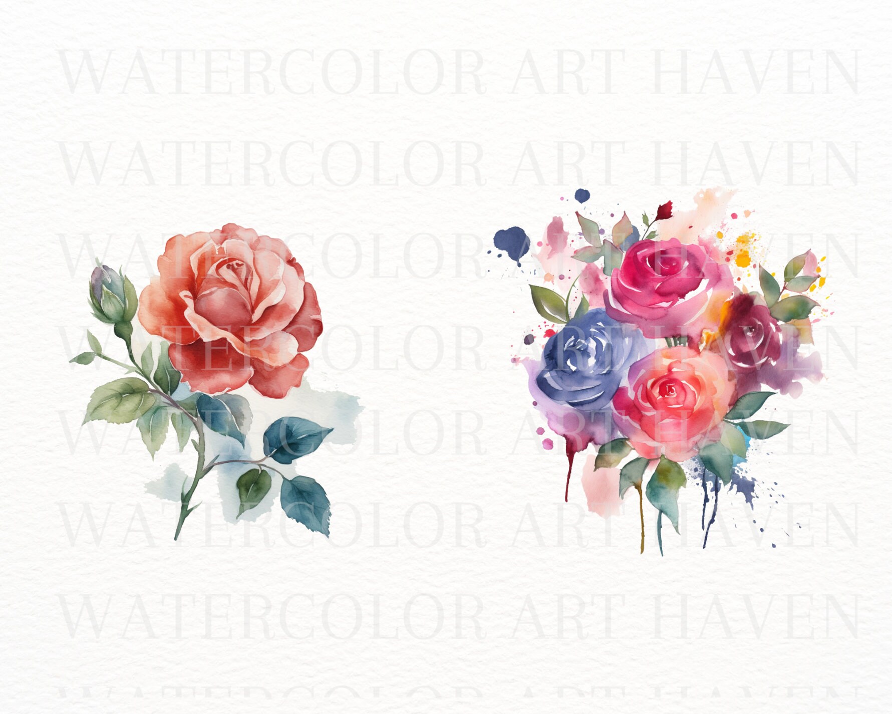 Watercolor Roses Clipart Floral Clipart Roses Clipart - Etsy