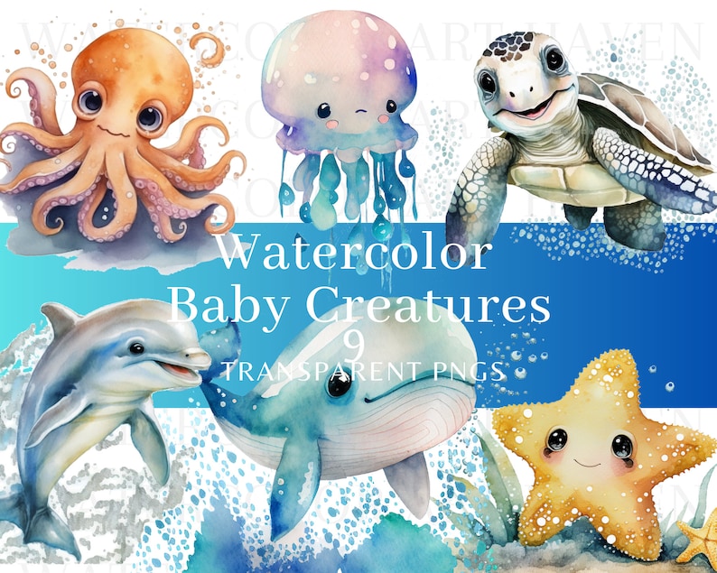 Watercolor Under the Sea Clipart - for Print, Baby Shower, Nursery ...