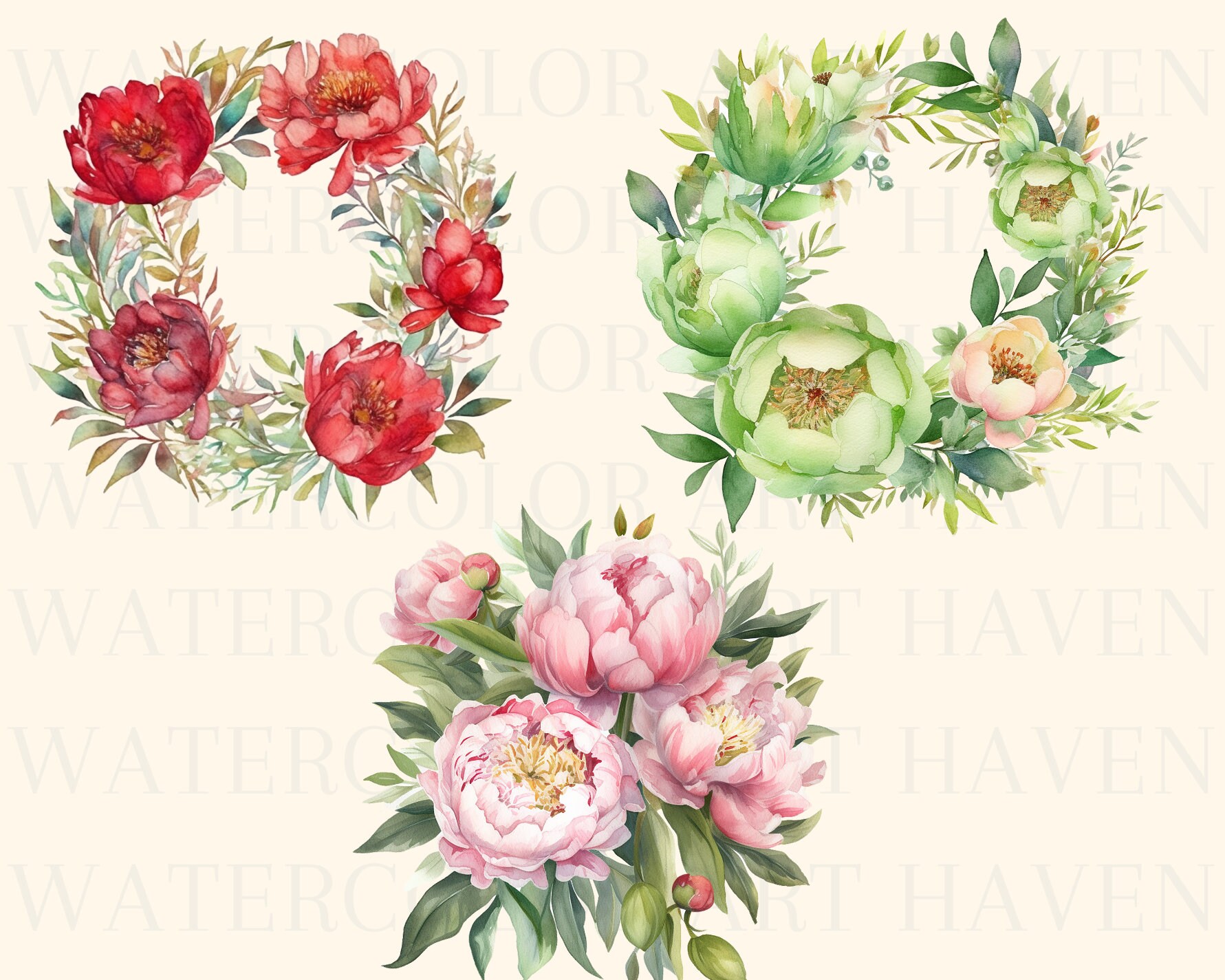 Watercolor Peonies Clipart, Spring Wedding Flowers Clipart Bundle, Wild ...