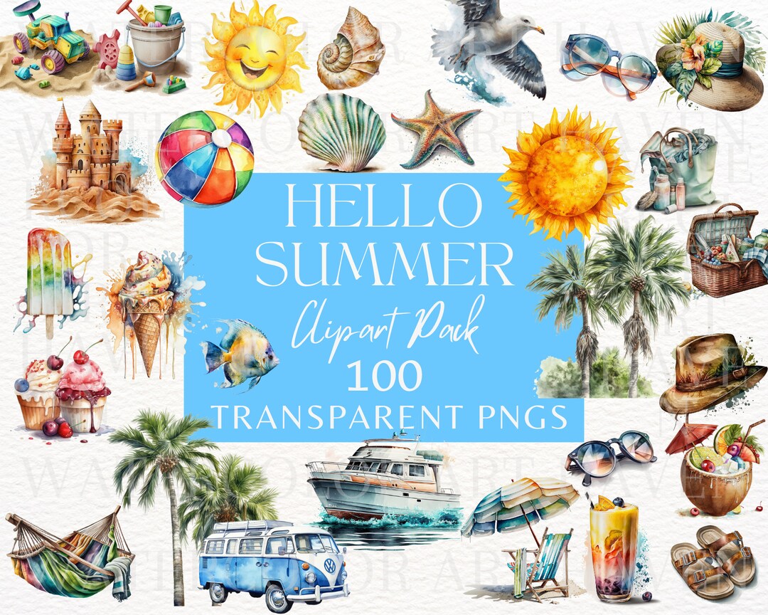 Watercolor Summer Clipart - Watercolor Summer PNG - Commercial Use ...