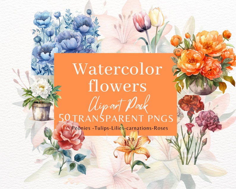 Watercolor Flowers Clipart, Lilies Clipart, Peonies Clipart, Carnations ...