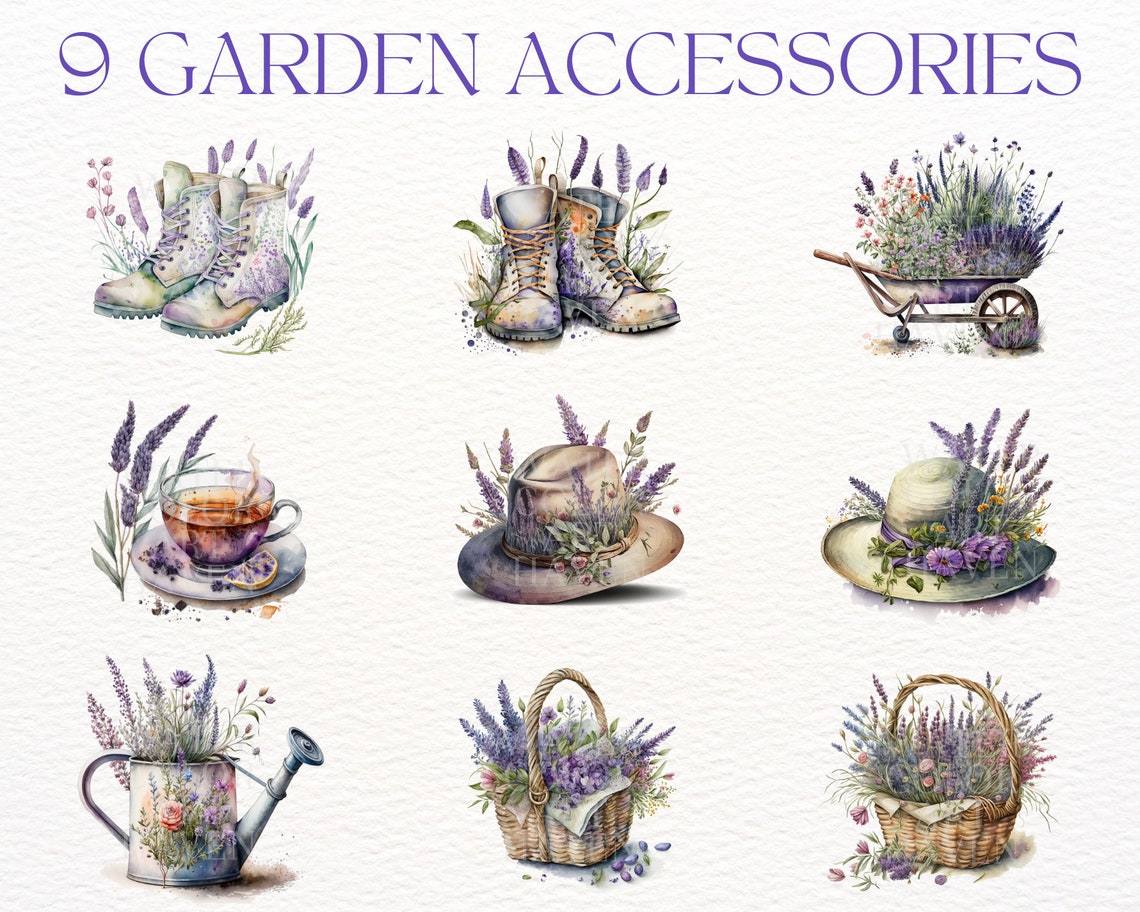 Watercolor Lavender Garden Clipart Watercolor Lavender PNG - Etsy