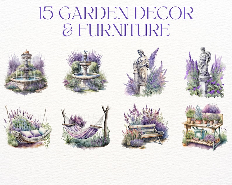 Watercolor Lavender Garden Clipart, Watercolor Lavender PNG, Lavender ...
