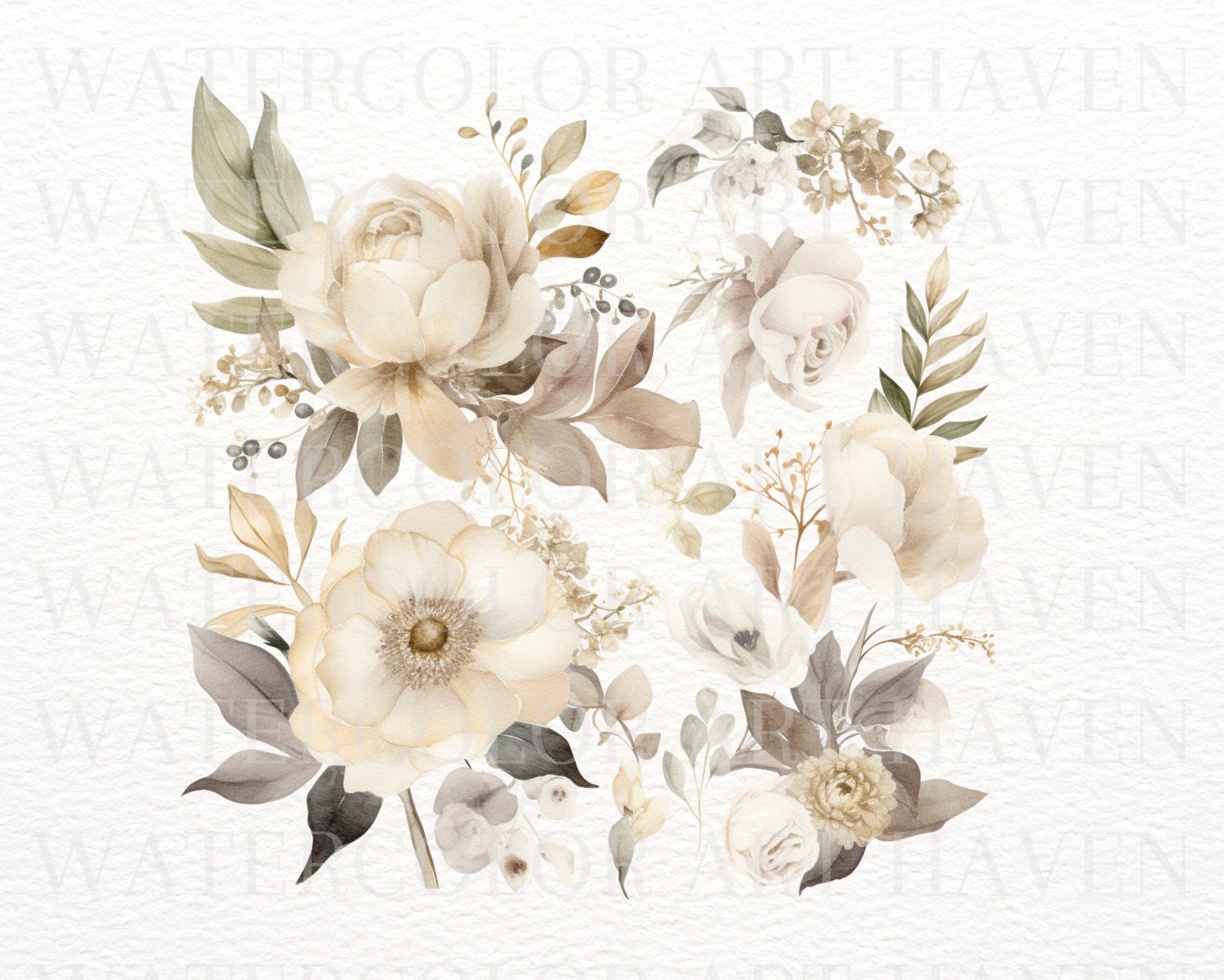 Watercolor Floral Clipart Neutral Floral Clipart Floral Clipart Premade ...