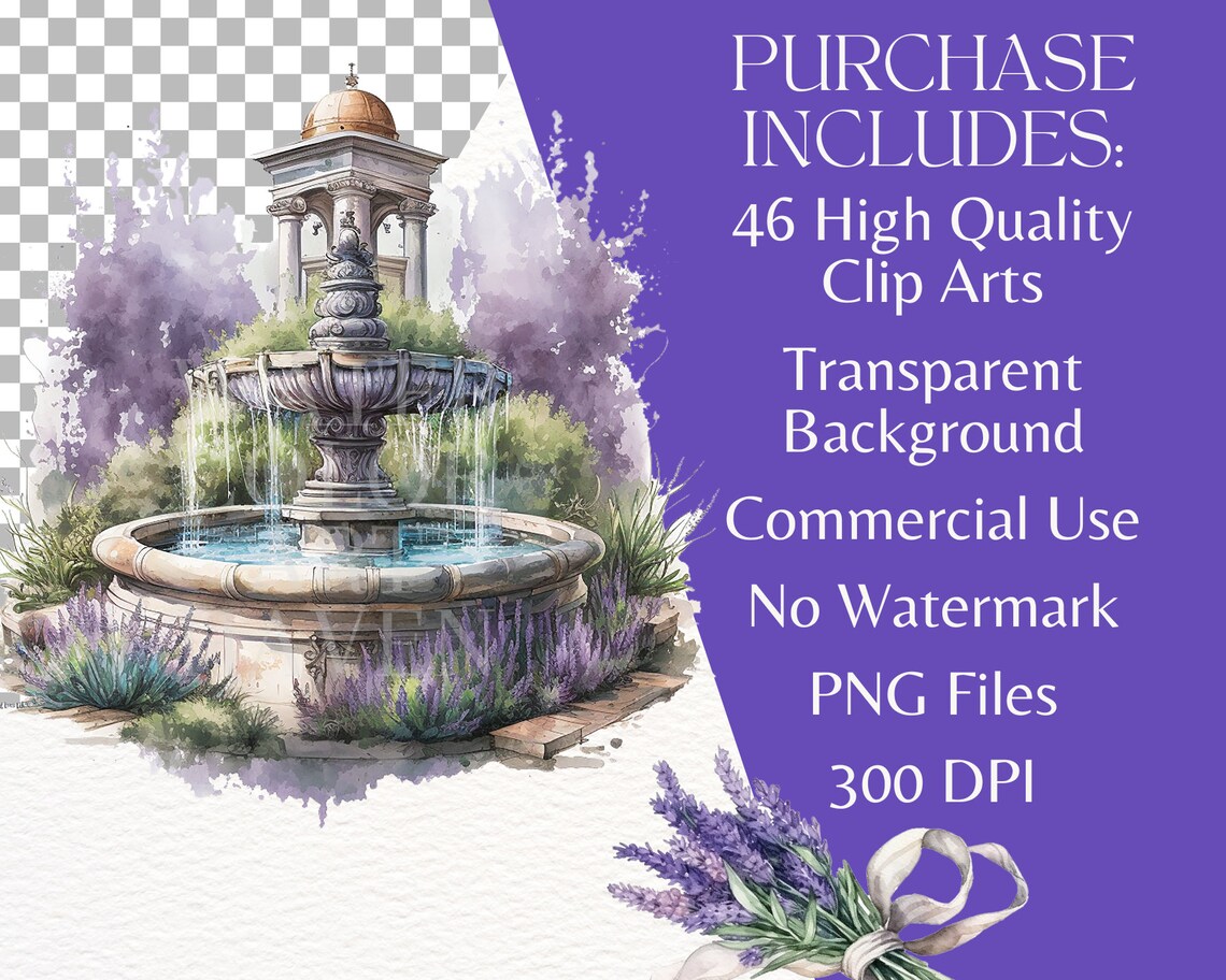 Watercolor Lavender Garden Clipart Watercolor Lavender PNG - Etsy