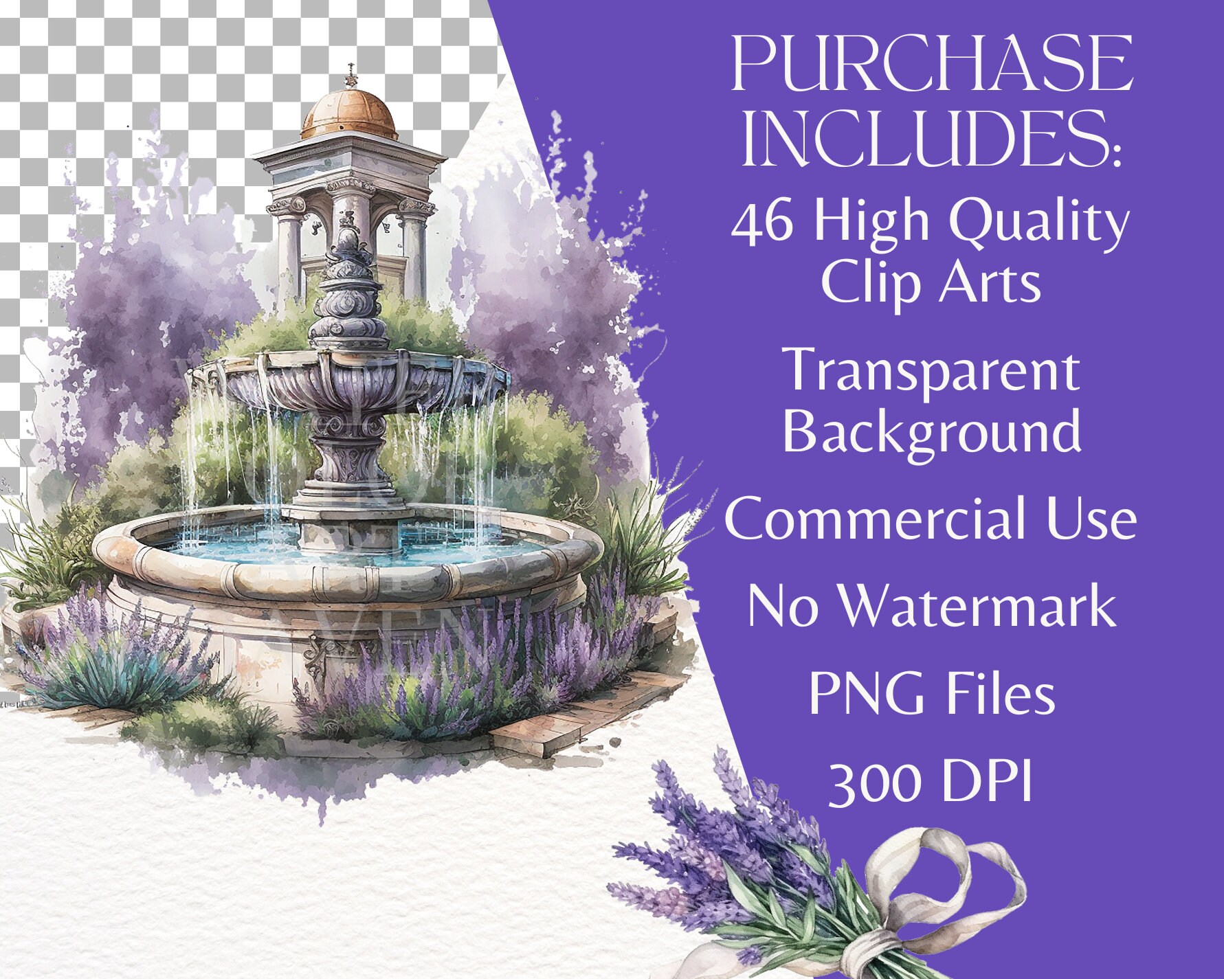 Watercolor Lavender Garden Clipart, Watercolor Lavender PNG, Lavender ...