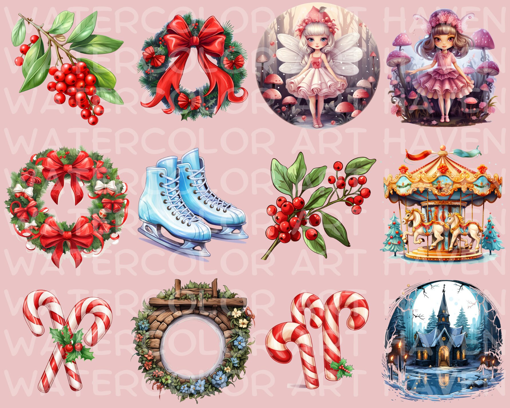 Christmas Wonderland Clip Art Collection, 50 PNG Bundle, Whimsical ...
