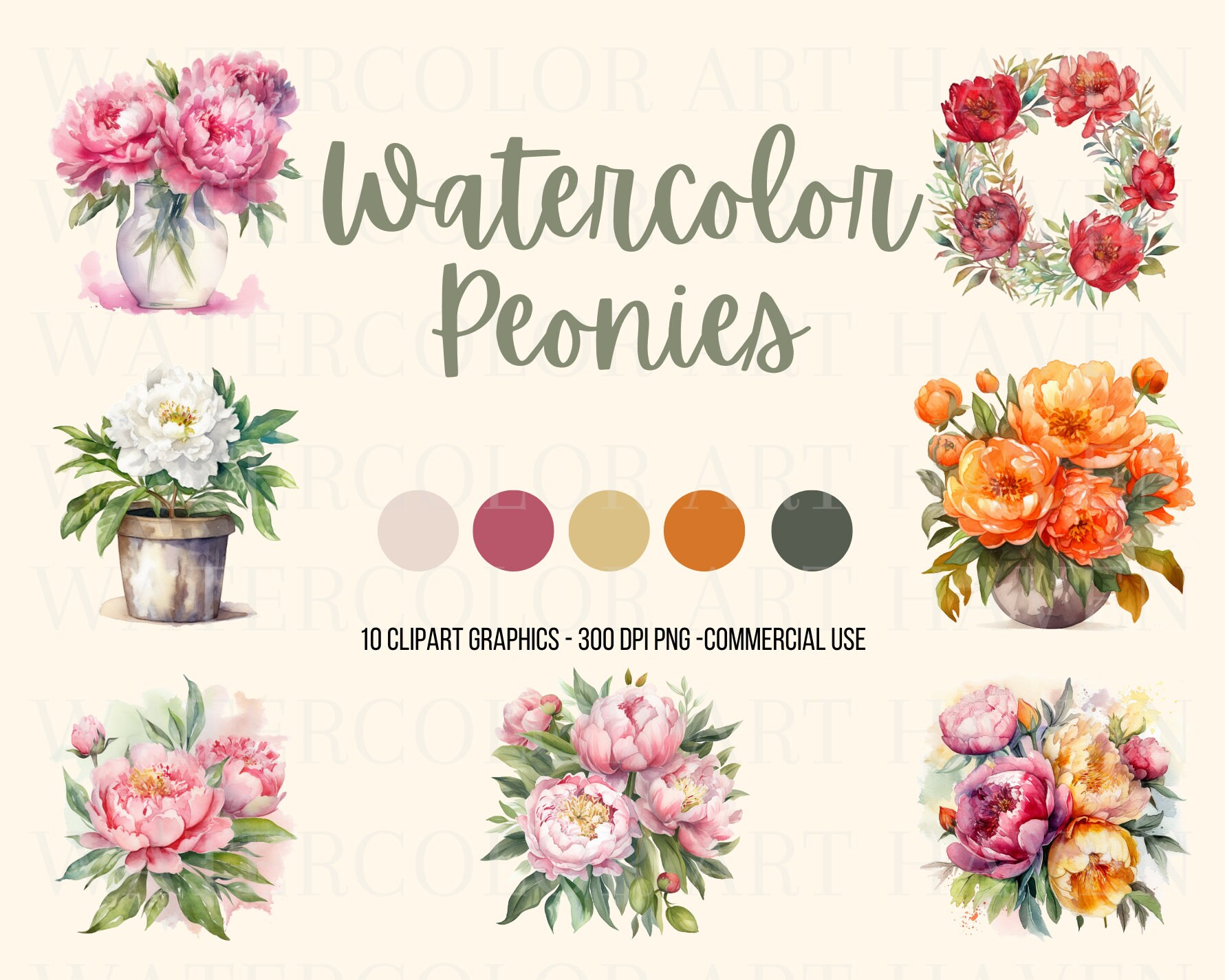 Watercolor Peonies Clipart, Spring Wedding Flowers Clipart Bundle, Wild ...