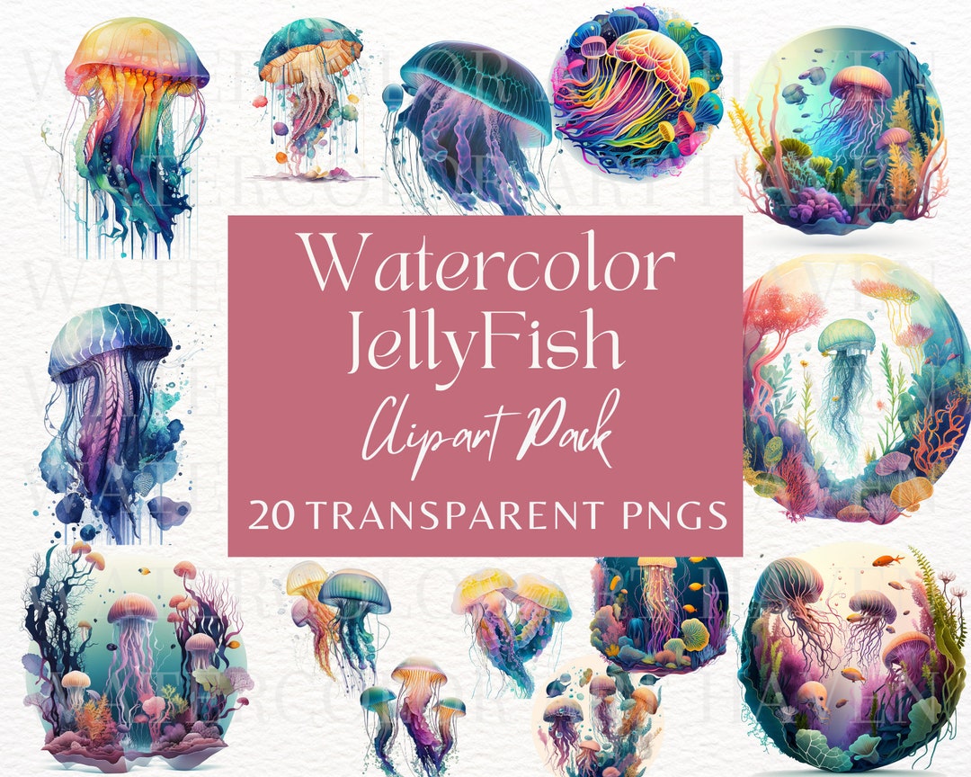 Watercolor Jellyfish Clipart, Cute Nautical Ocean Animals PNG Clip Art ...